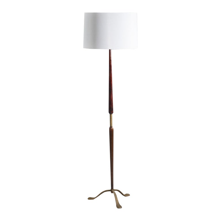 Italian Designer, Floor Lamp, Walnut, Brass, Fabric, Italy, 1940s For ...