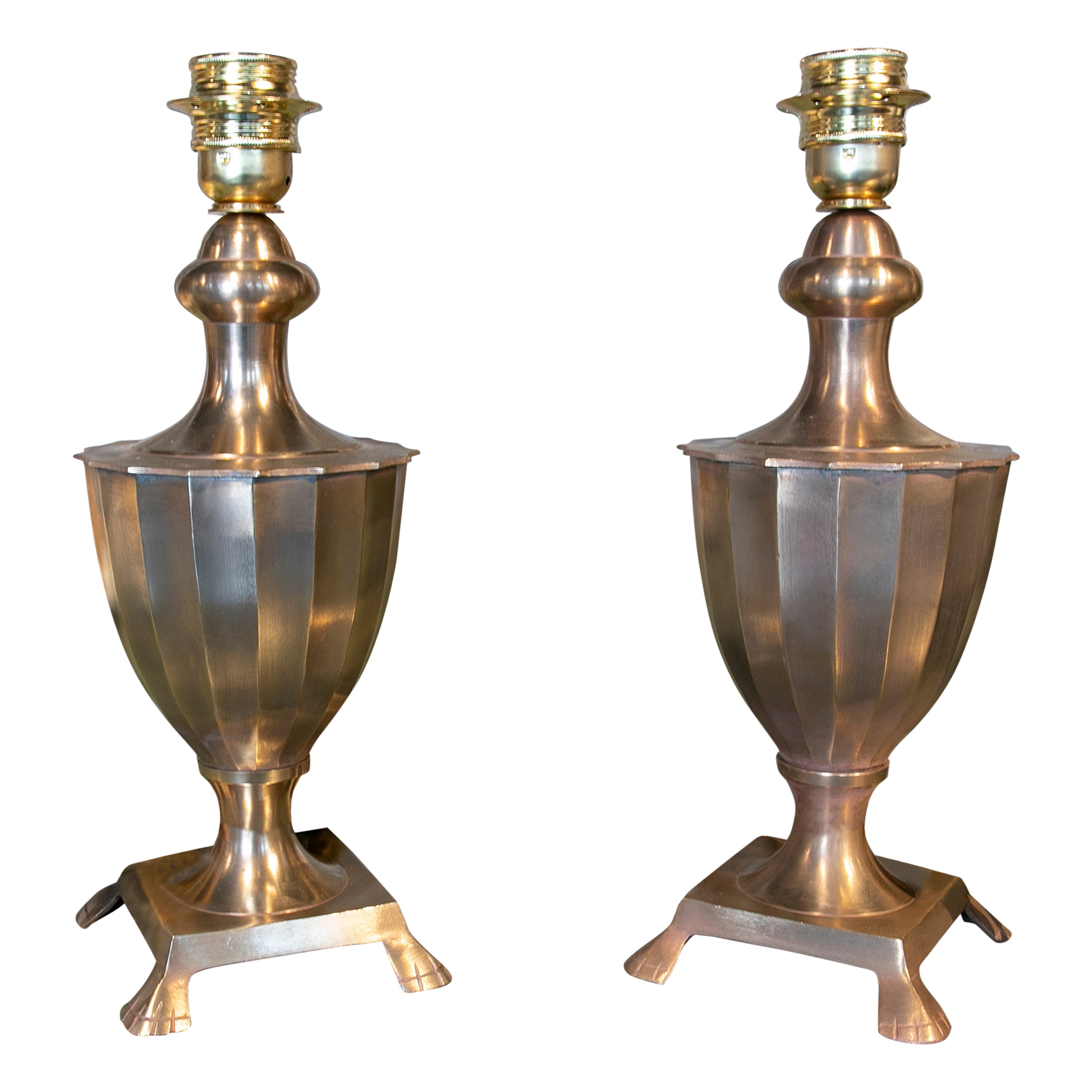 1970s Pair of French Golden Metal Table Lamps For Sale at 1stDibs