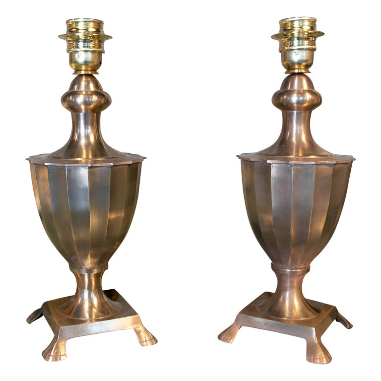 1970s Pair of French Golden Metal Table Lamps For Sale at 1stDibs