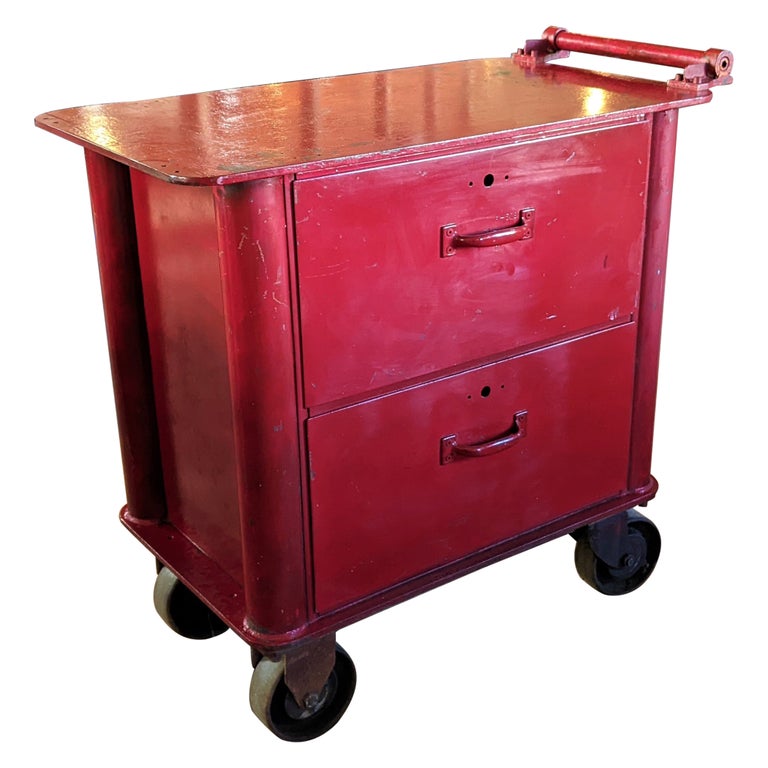 Industrial Red Bar Cart at 1stDibs
