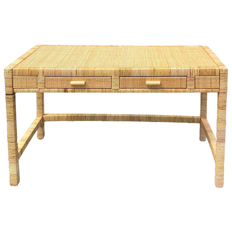 Coastal Woven Rattan Writing Desk at 1stDibs