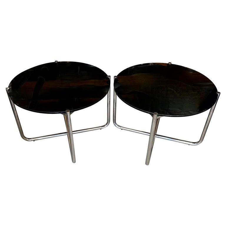 Pair of 1980’s Black Glass Ludwig Mies van der Rohe Mr Tables by Knoll ...