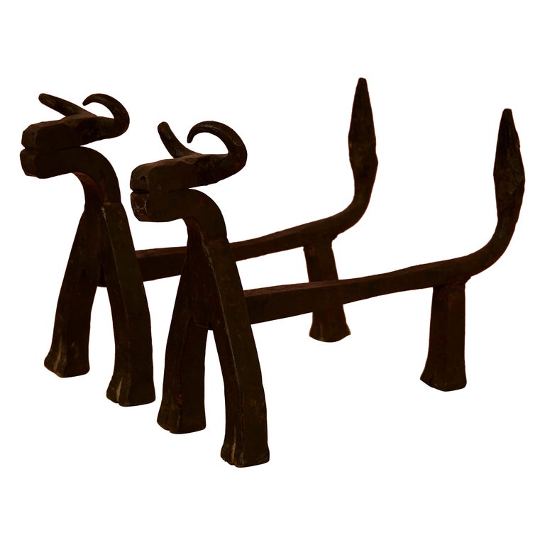 Pair of Italian Fire Andiron Goats For Sale at 1stDibs