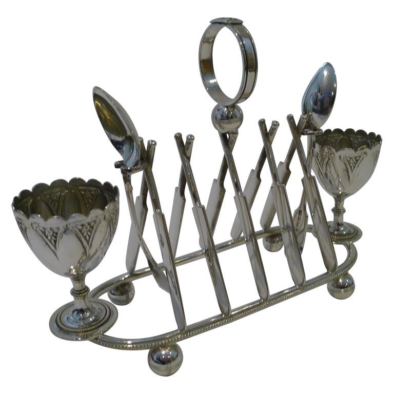 Rare Novelty Cricket Two Egg Cruet / Toast Rack - 1872 For Sale at 1stDibs