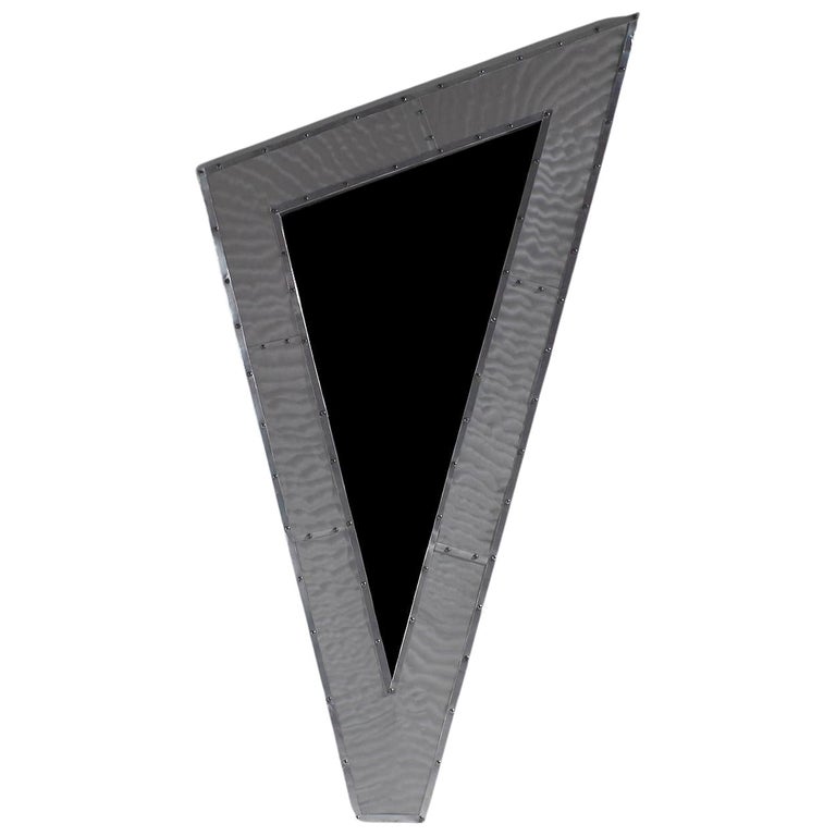 Triangular mirror framed in brushed aluminium at 1stDibs