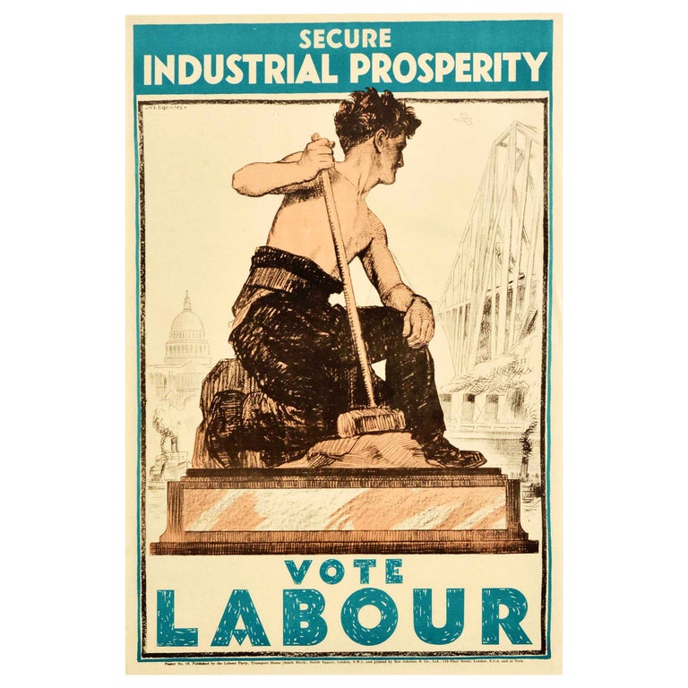 Original Vintage Poster Secure Industrial Prosperity Vote Labour Party ...