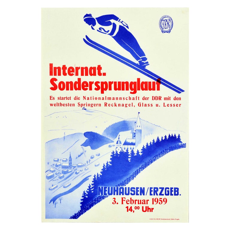 Original Vintage Winter Sport Poster Sprunglauf Neuhasen Ore Mountains ...