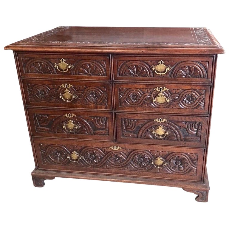 19th Century English Oak Carved Chest/ Commode For Sale at 1stDibs