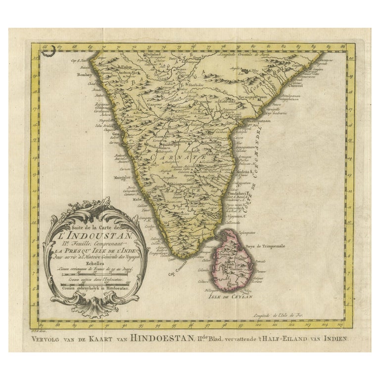 Original Antique Map of Southern India and Ceylon 'Present-Day Sri ...