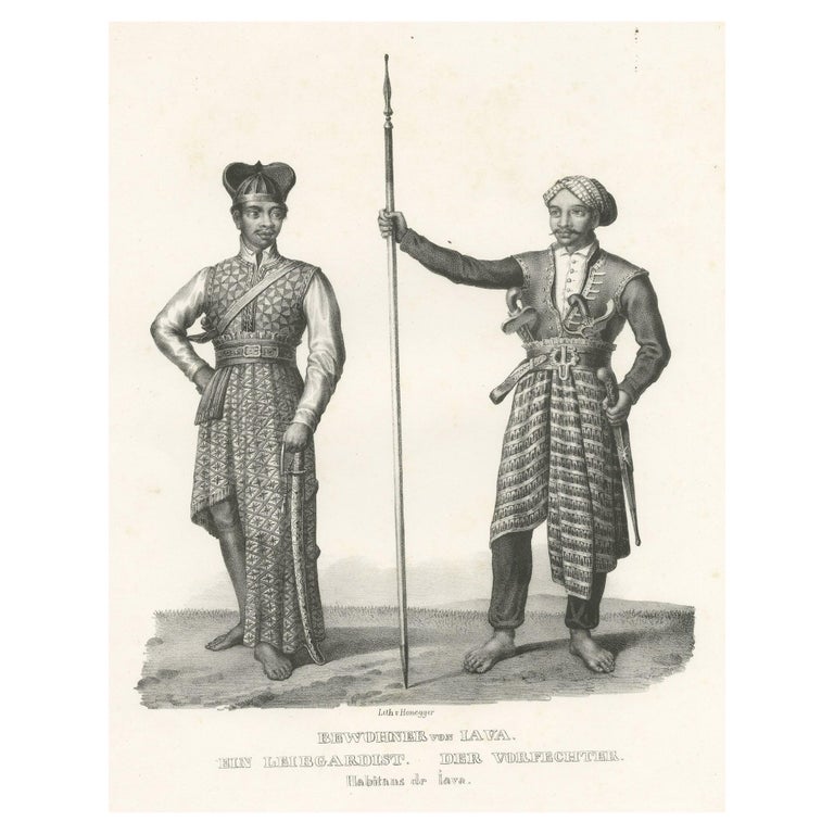 Antique Print of a Life Guard and Fighter of Java, Indonesia For Sale ...