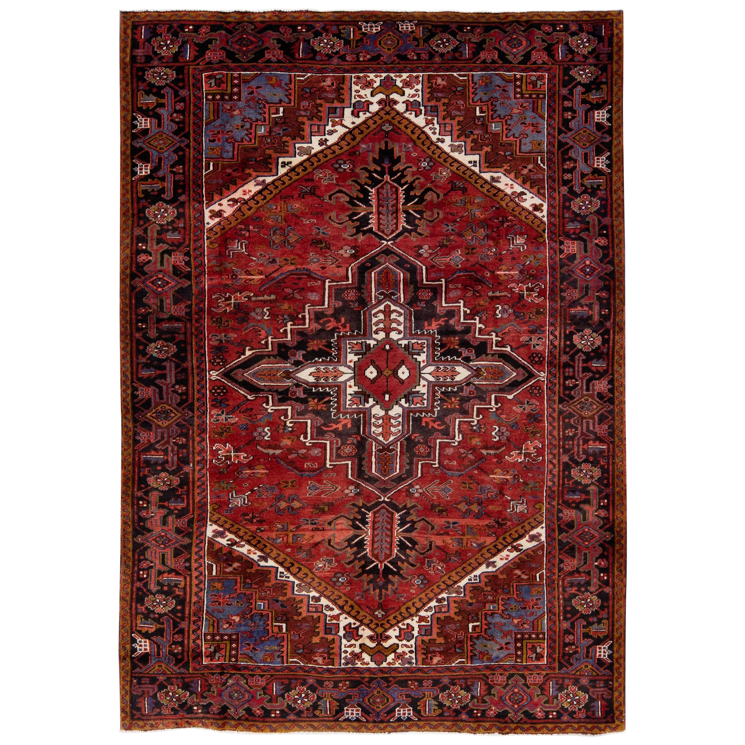 Antique Persian Heriz Medallion Handmade Red Wool Rug For Sale at 1stDibs