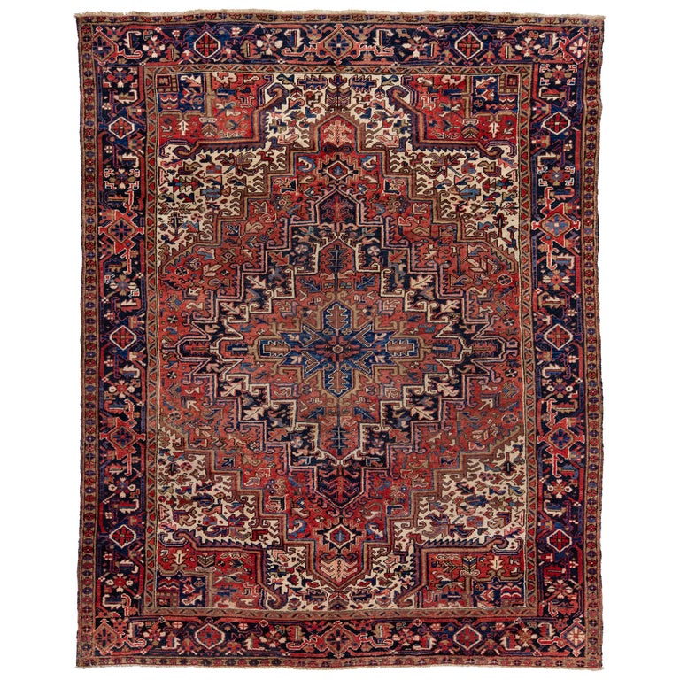 Red Antique Persian Heriz Handmade Allover Pattern Wool Rug For Sale at ...
