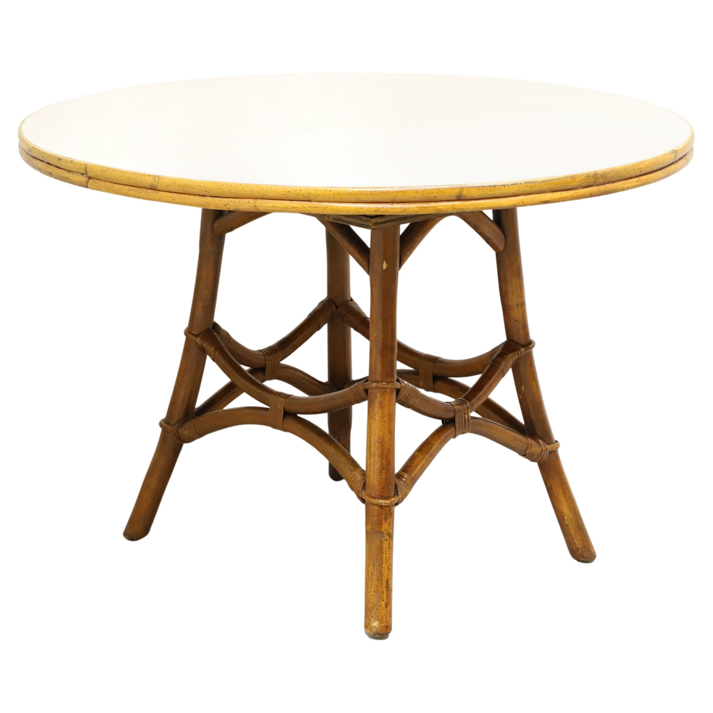 French Design Wooden and Pencil Reed Rattan Round Pedestal Dining Table ...