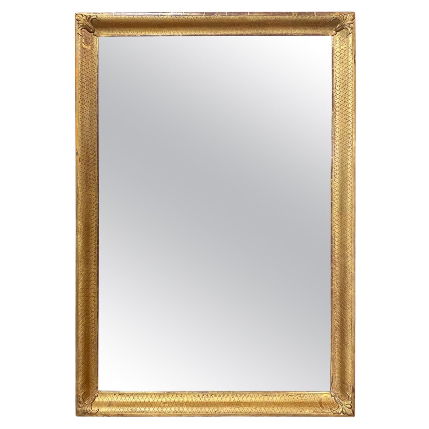 Large Rectangular French 19th Century Mirror with Gold and White Frame ...