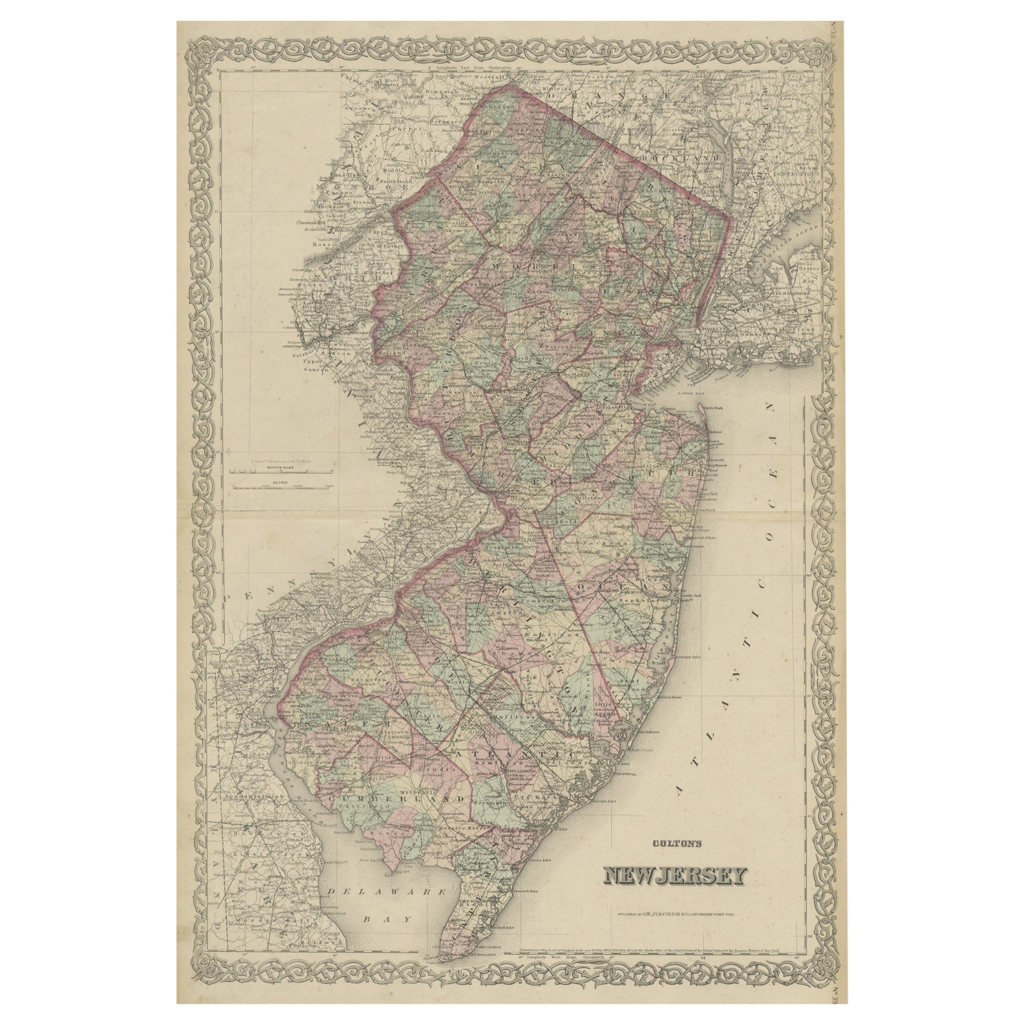 1858 "Mitchell's New National Map Exhibiting the United States" Hanging ...
