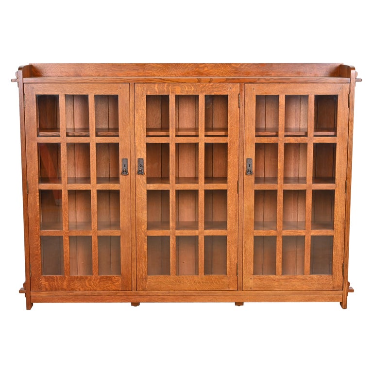 Stickley Mission Oak Arts and Crafts Triple Bookcase at 1stDibs