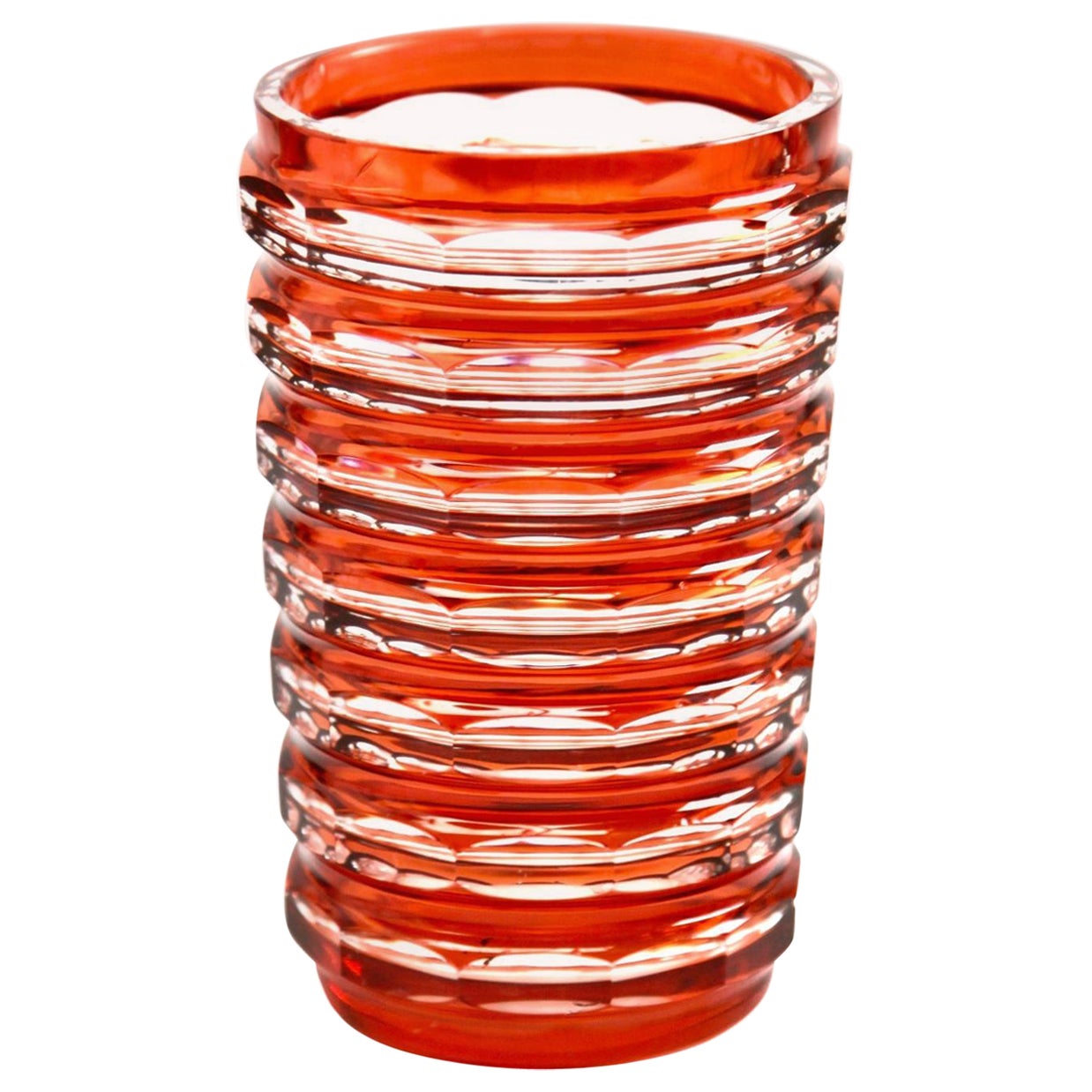 Val Saint Lambert Art Deco Crystal Vase Turquoise Cut to Clear Diamond ...