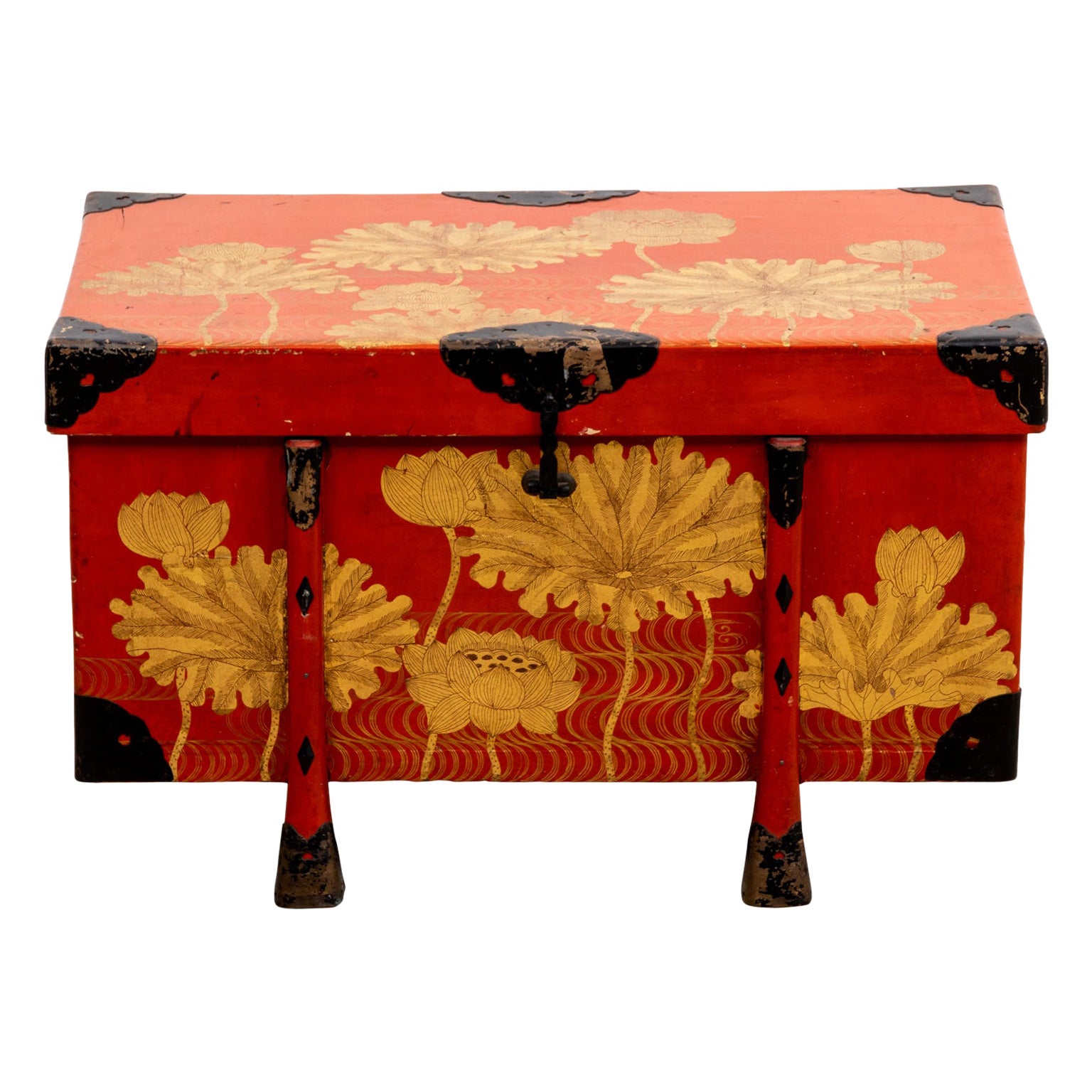 Red Chinese Painted and Decorated Trunk at 1stDibs