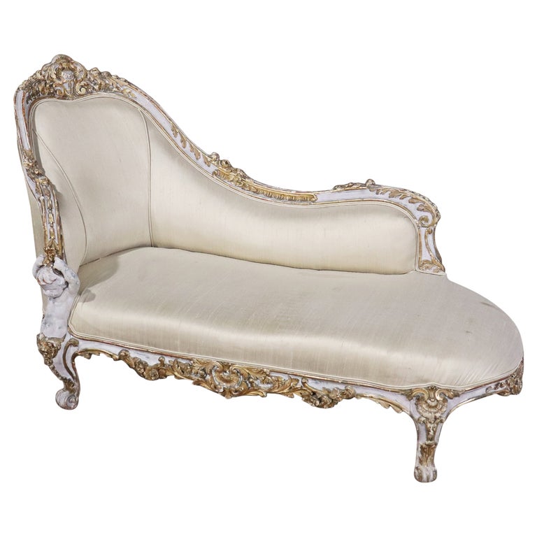 Rare Paint Decorated and Gilded Meridian Chaise Daybed with Putti ...