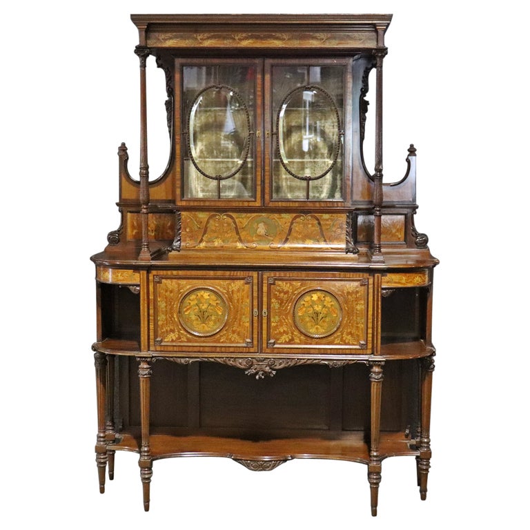 Outstanding Inlaid Edwardian China Cabinet or Vitrine Attr. Edwards and ...
