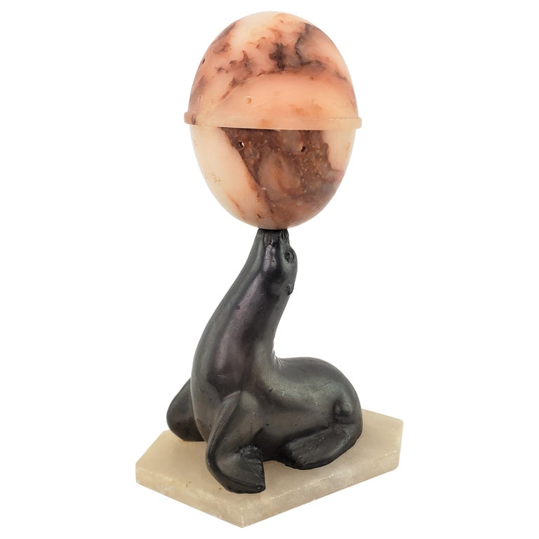 Antique Art Deco Figural Stylized Seal Accent Table Lamp or Lighted ...