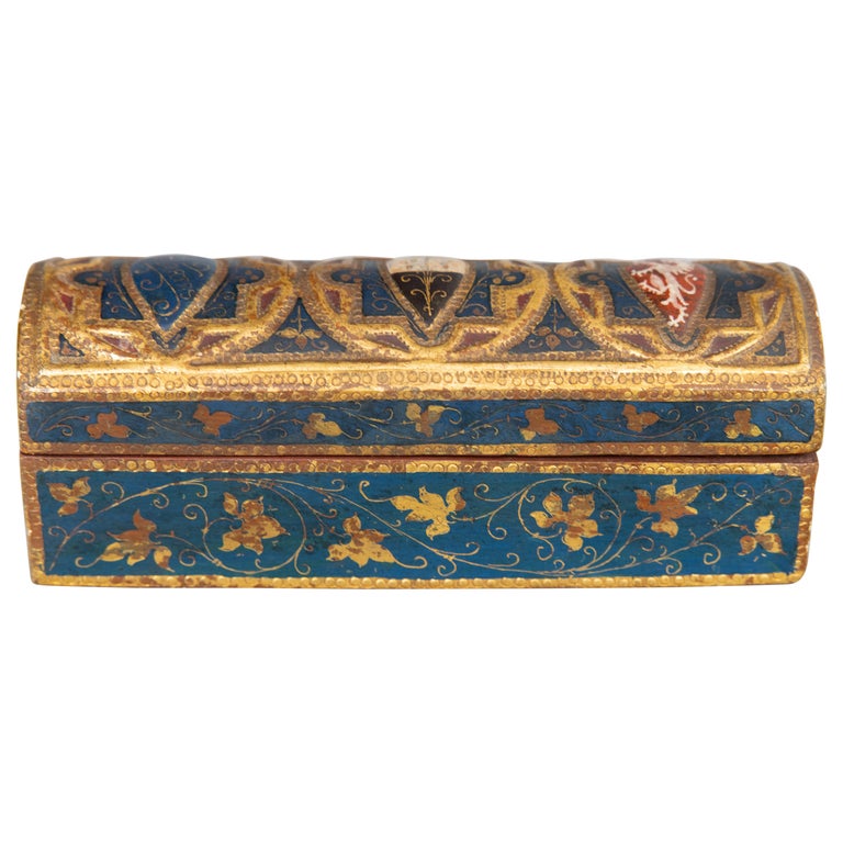 19th C. Italian Florentine Lacquer Work Gilded Stamp Box With Heraldic ...