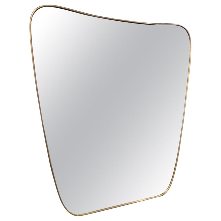 MidCentury Italian Curved Cornered Trapezoid Brass Mirror For Sale at ...