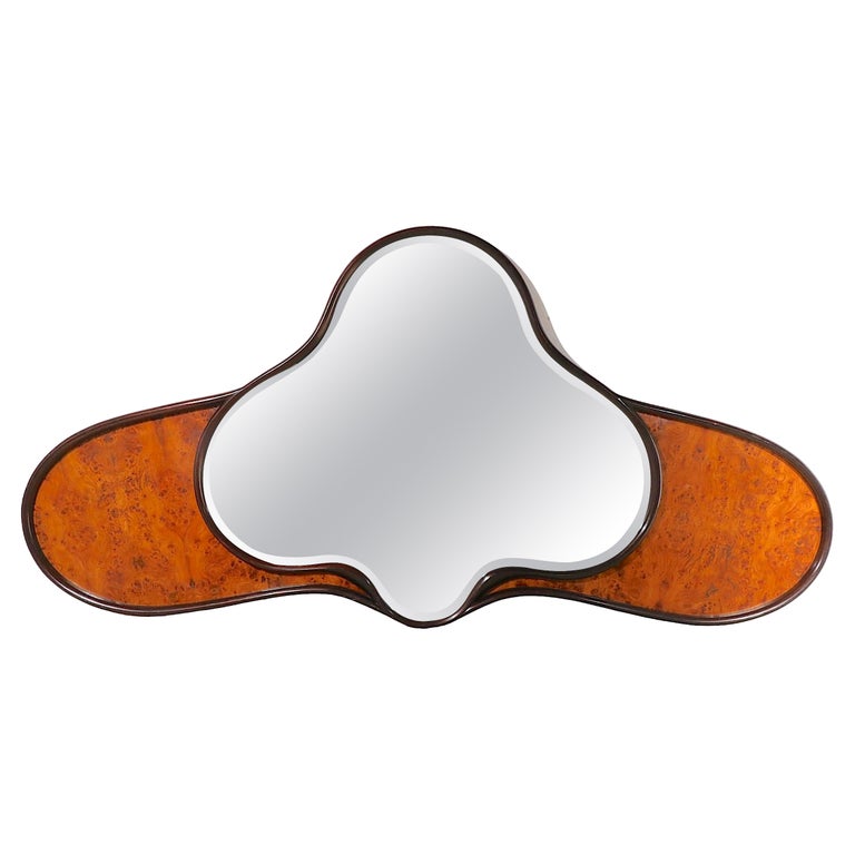 Large Organic Form Wall Mirror having a Walnut and Burl Frame at 1stDibs