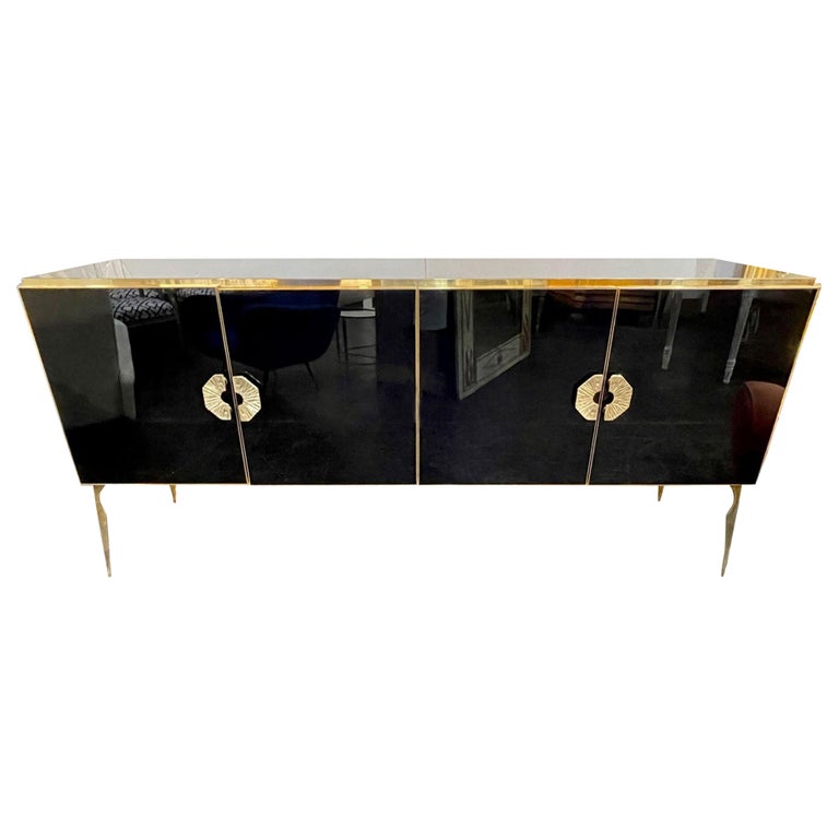 Enfilade moderne en verre de Murano noir et laiton poli - En vente sur ...
