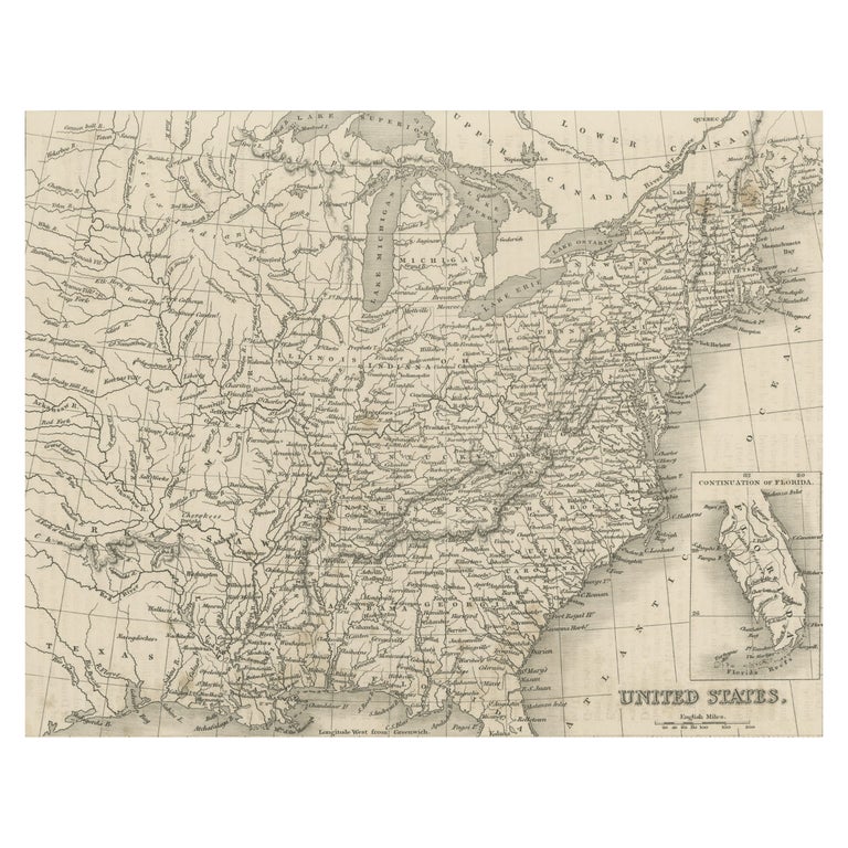 Steel Engraved Map of the United States with Inset Map of Florida For ...