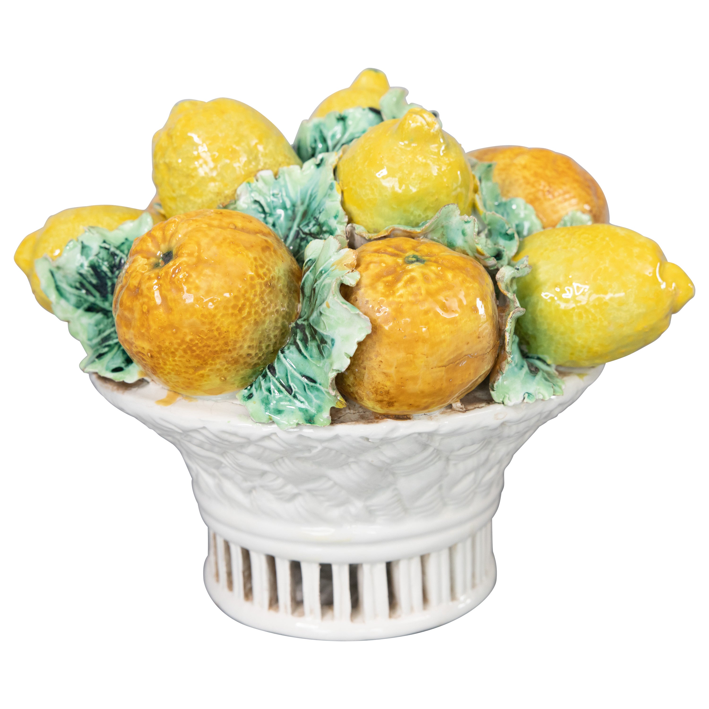 Mid-Century Italian Majolica Lemon Topiary Table Centerpiece at 1stDibs