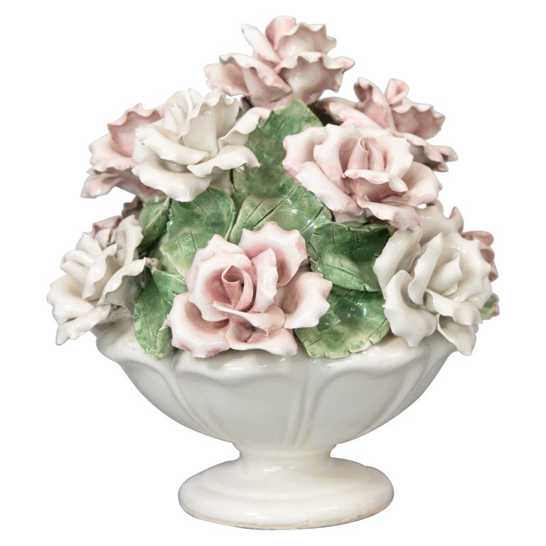 Mid-20th Century, Italian Blush Pink Roses Floral Porcelain Topiary ...