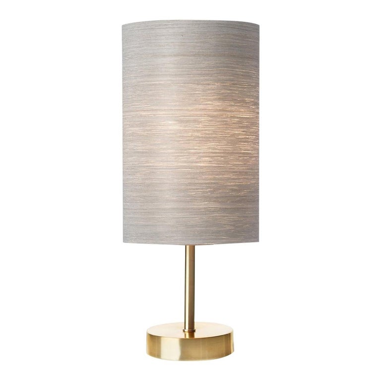 Serret Mid-Century Grey Tay Wood Veneer Table Lamp with Brushed Brass ...