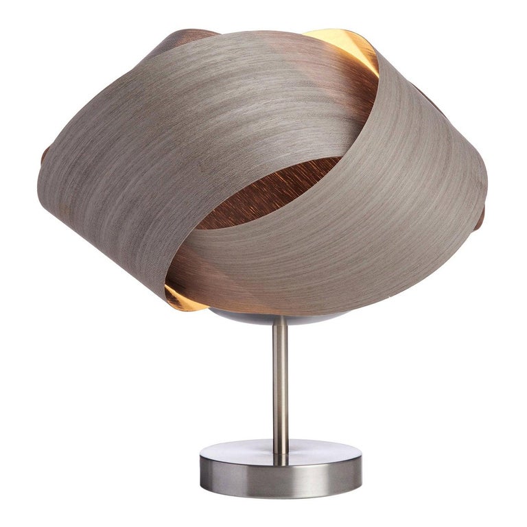 Fleur Modern Gray Tay Wood Veneer Table Lamp with Brushed Steel For ...