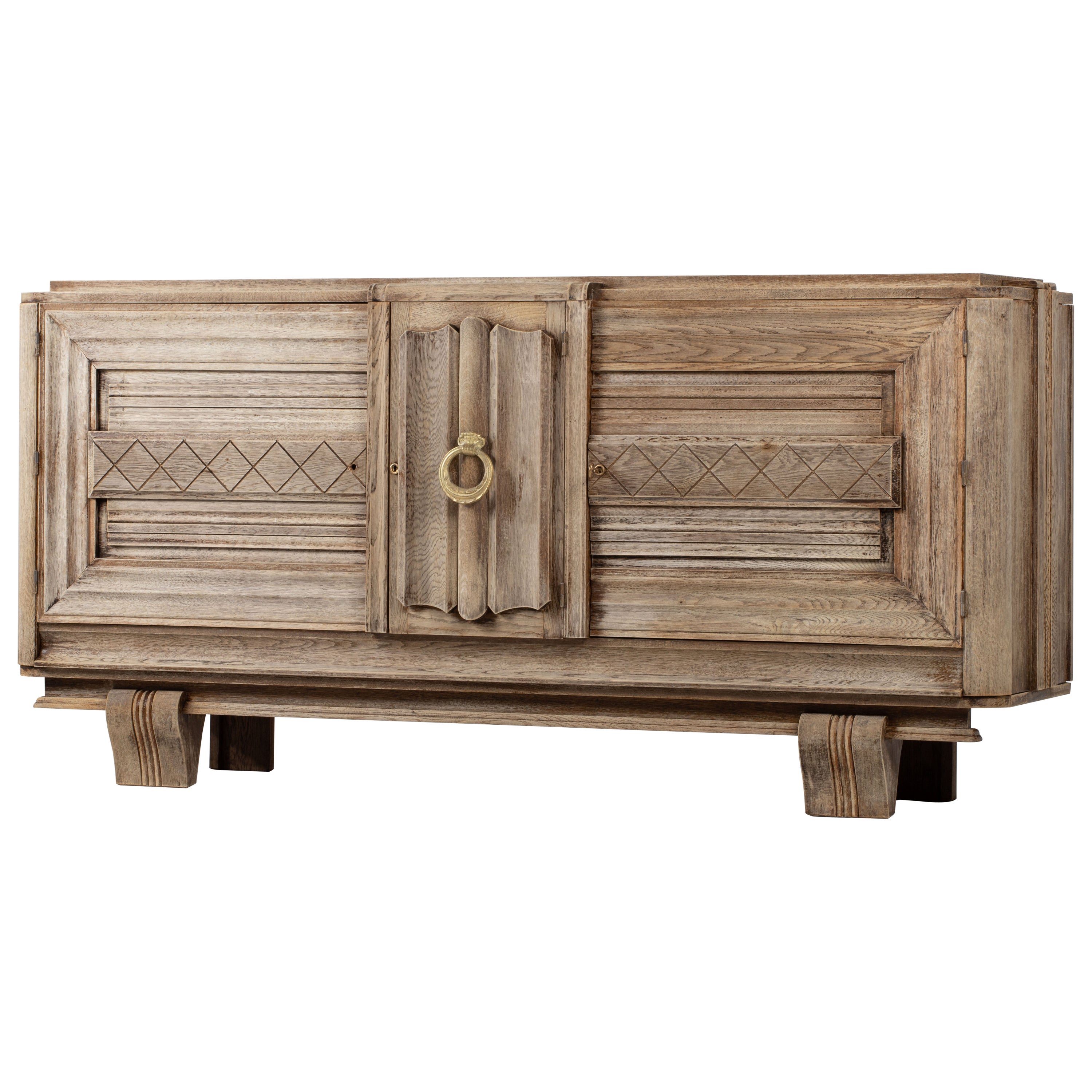 Solid Oak Credenza, Charles Douduyt, France, 1940s For Sale at 1stDibs