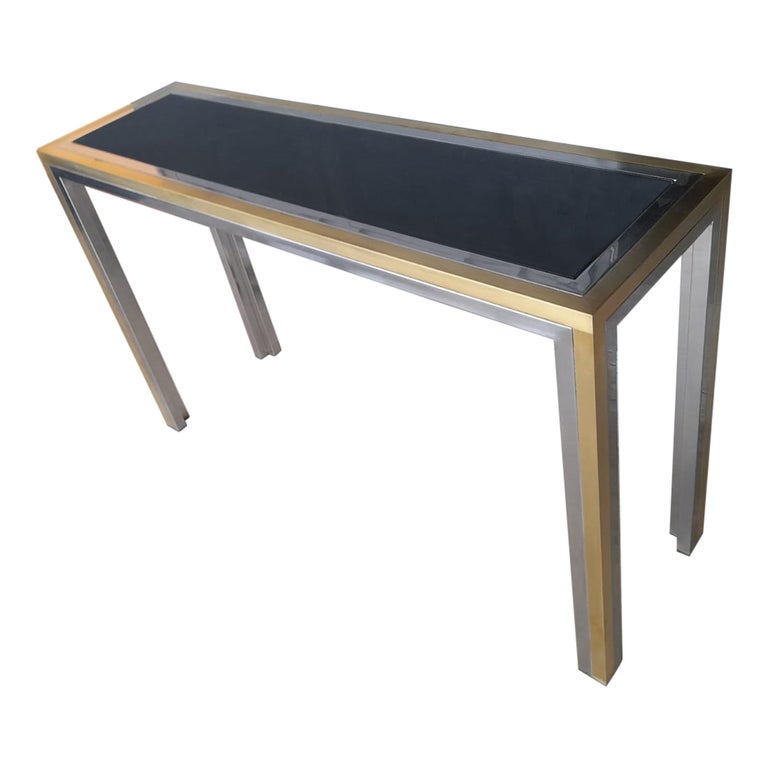 Willy Rizzo Brass and Smoked Black Glass Console Table For Sale at 1stDibs