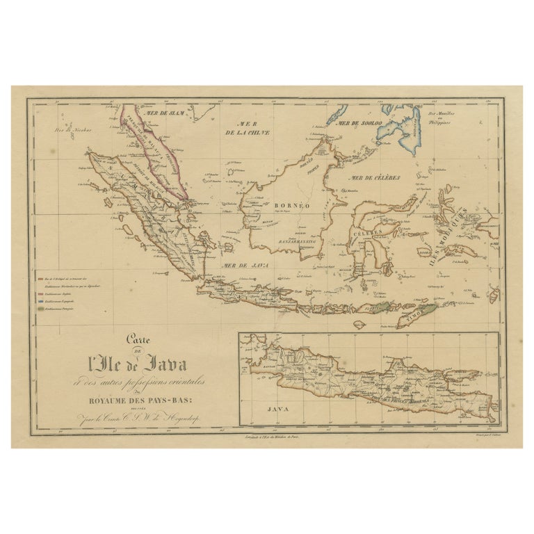Antique Map of the East Indies, with inset map of Java, Indonesia For ...