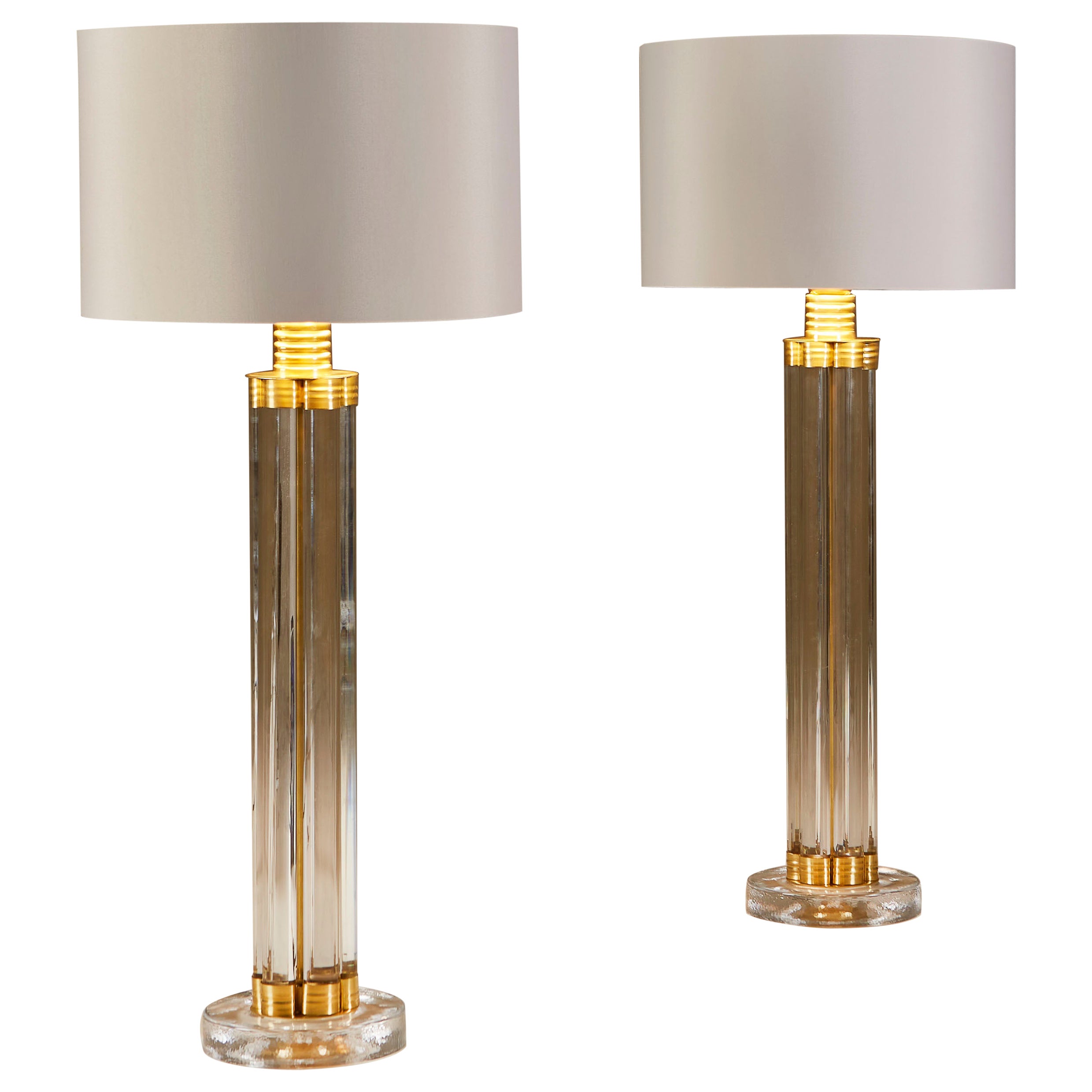 Pair of Tortoise Glass Column Lamps at 1stDibs