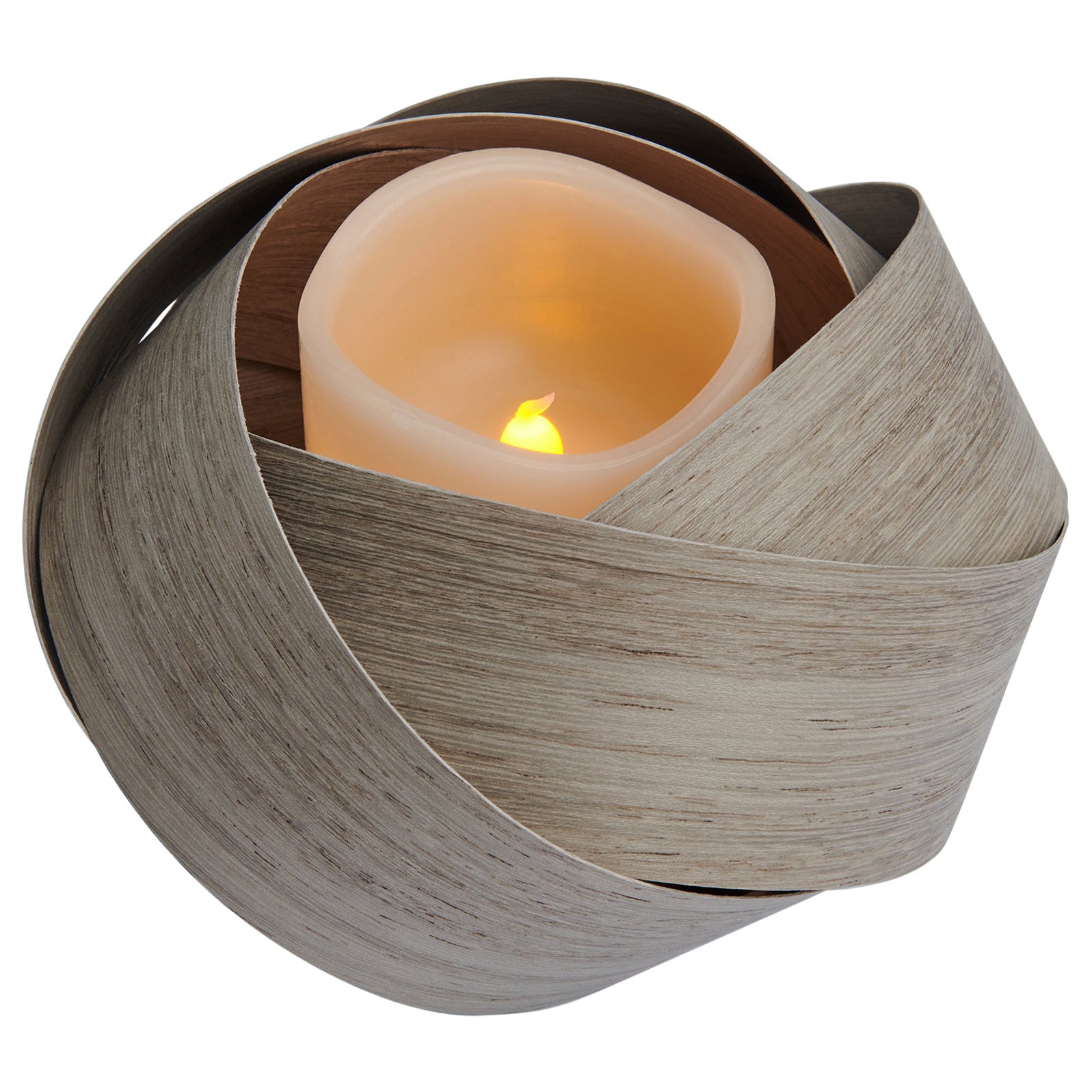STAR Gray Wood Veneer Accent Light with 4" LED pillar candle For Sale ...
