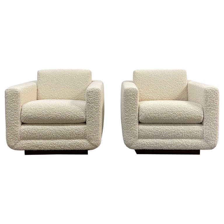 Pair of Harvey Probber Bouclé Club Chairs on Plinth Base For Sale at ...