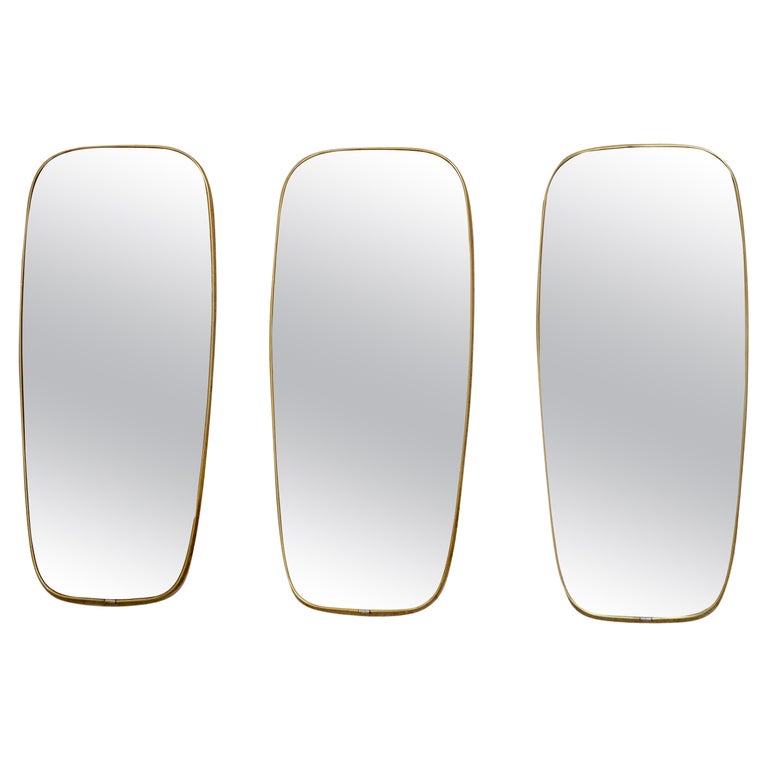 Set of Three Mid-Century Golden Brass Wall Mirror, Italy, 1950 For Sale ...