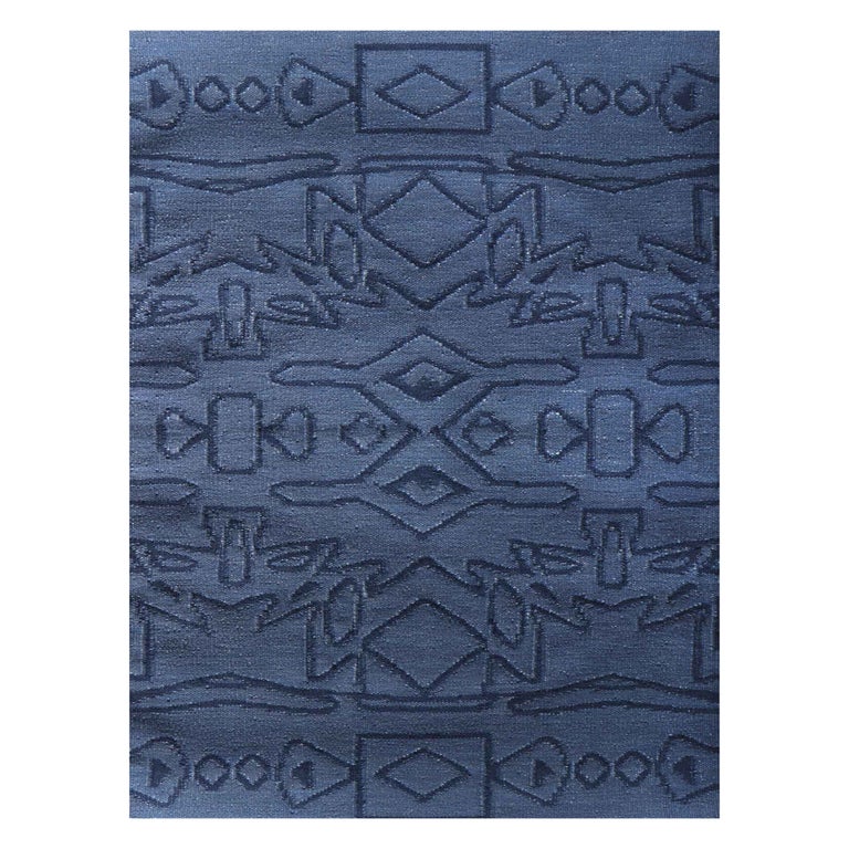Eskayel, Akimbo, Indigo Inverse Flat-Weave Rug For Sale at 1stDibs