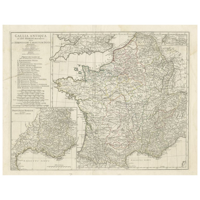Large Antique Map of Gaul, or France in Ancient Roman Times For Sale at ...