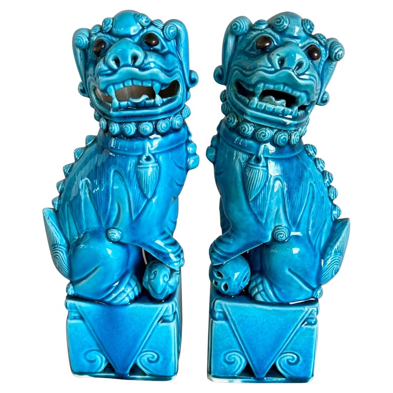 Chinese Foo Dog statues in turquoise glaze For Sale at 1stDibs
