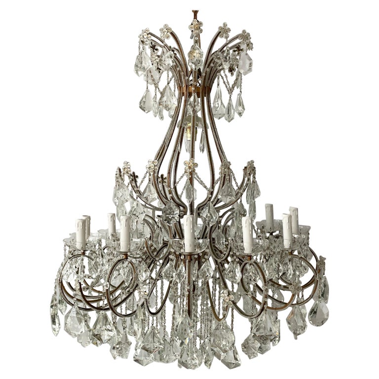 Italian Gilt-Iron and Crystal Beaded Chandelier For Sale at 1stDibs