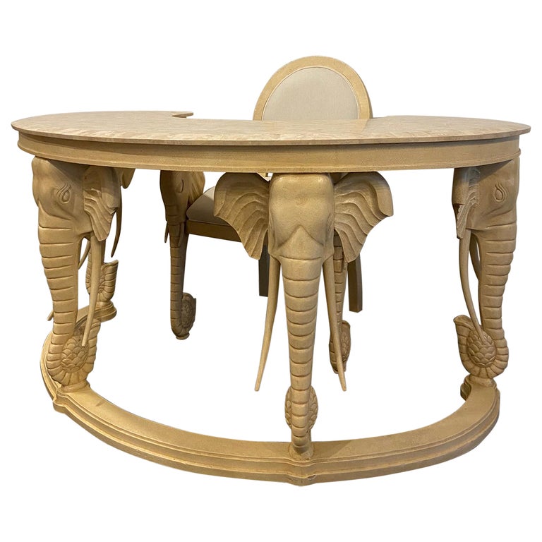 Gampel Stoll Style Stone Top Carved Elephant Desk and Chair For Sale at ...