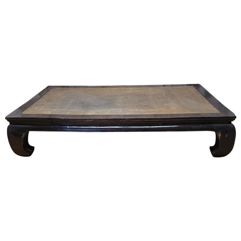 Antique Elm Woven Rattan Top Opium Bed Coffee Table For Sale at 1stDibs