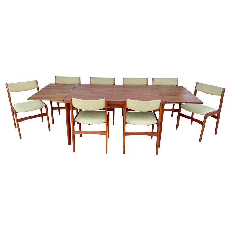 Danish Modern Teak Dining Set of 9 For Sale at 1stDibs
