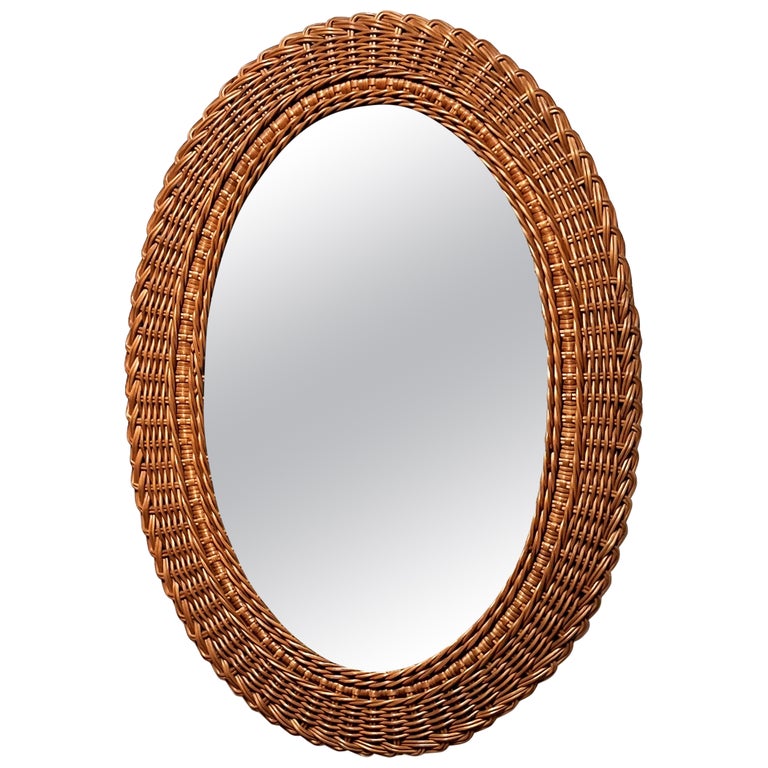 Italian Mid-Century Wicker Wall Mirror, 1970s For Sale at 1stDibs
