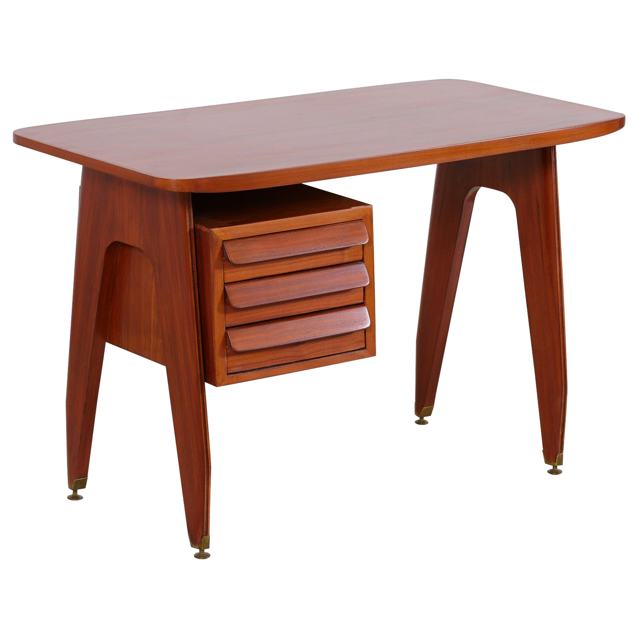 Rare Mid-Century Modern Desk with Roll-Top, Walnut Veneer, 1950s, Fully ...